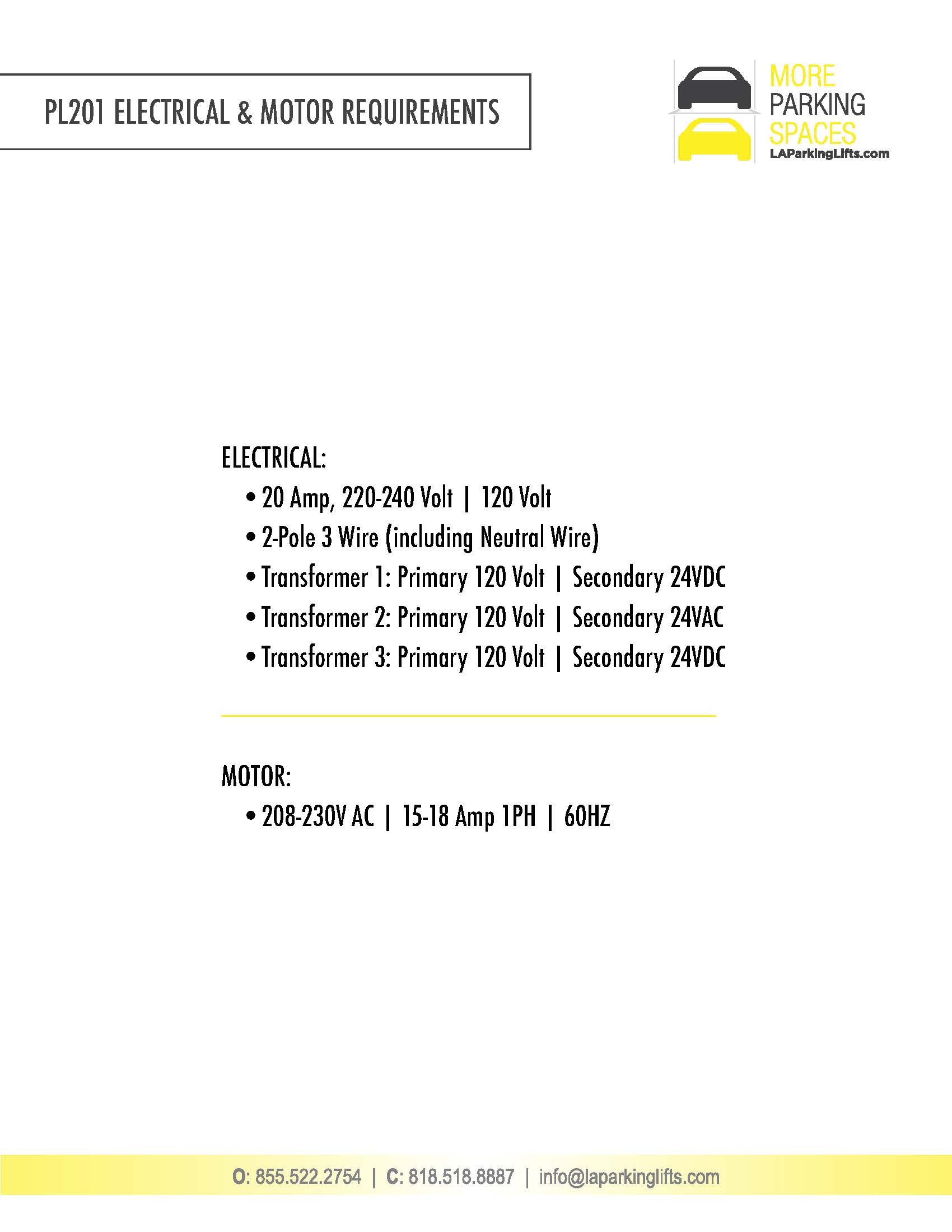 Specifications - LA Parking Lifts